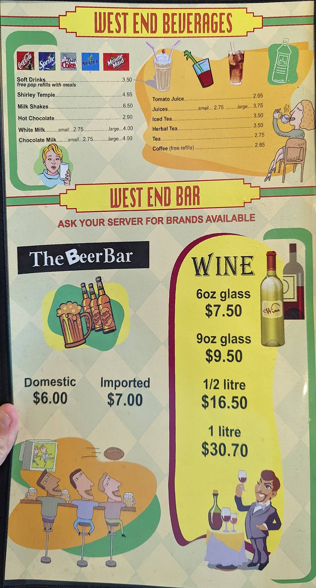 Menu at West End Diner restaurant, Hamilton