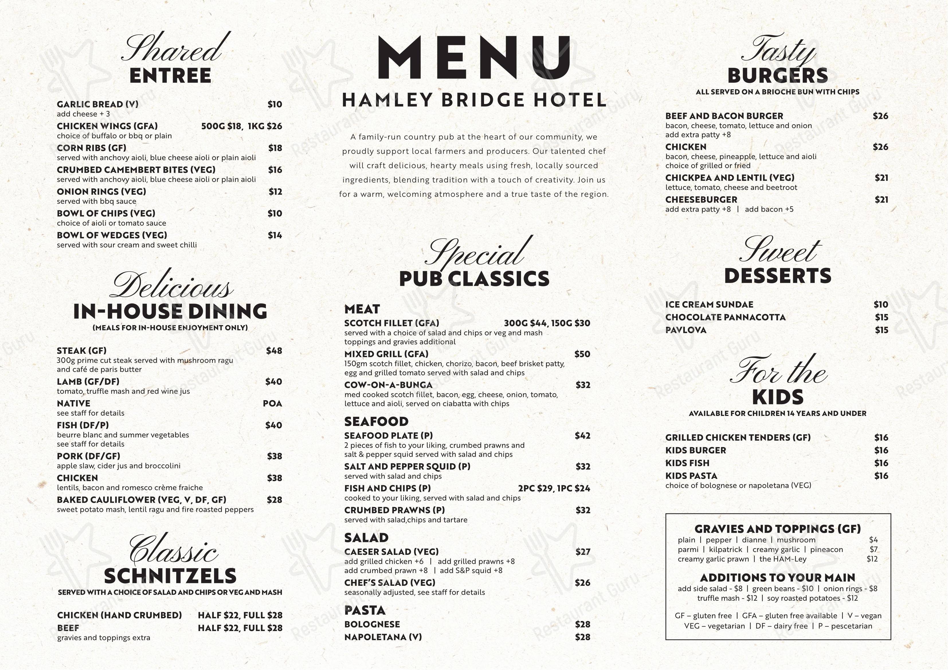 Menu at Hamley Bridge Hotel pub & bar, Hamley Bridge
