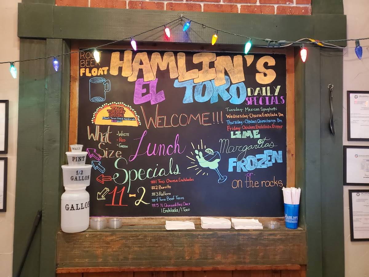 Menu at Hamlin's El Toro restaurant, Muskogee, W Okmulgee Ave