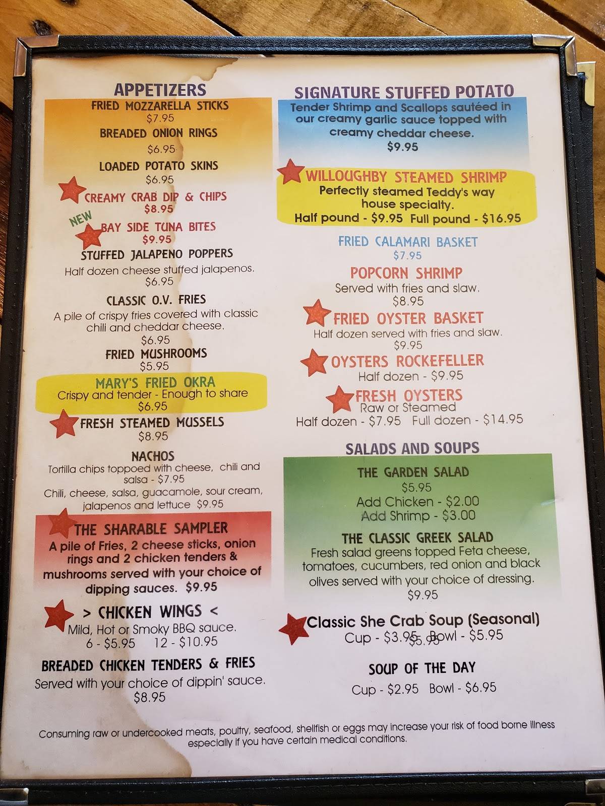 Menu at Willoughby By The Bay restaurant, Norfolk