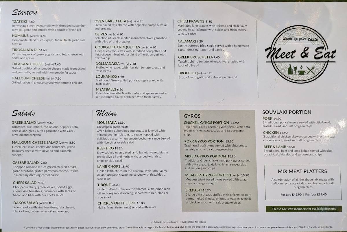 Menu at Meze Greek Restaurant, Handforth