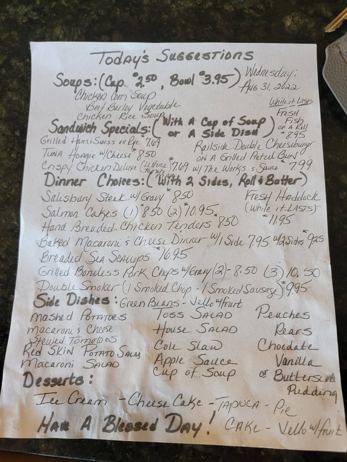 Menu at Hanover Railside Family Diner restaurant, Hanover
