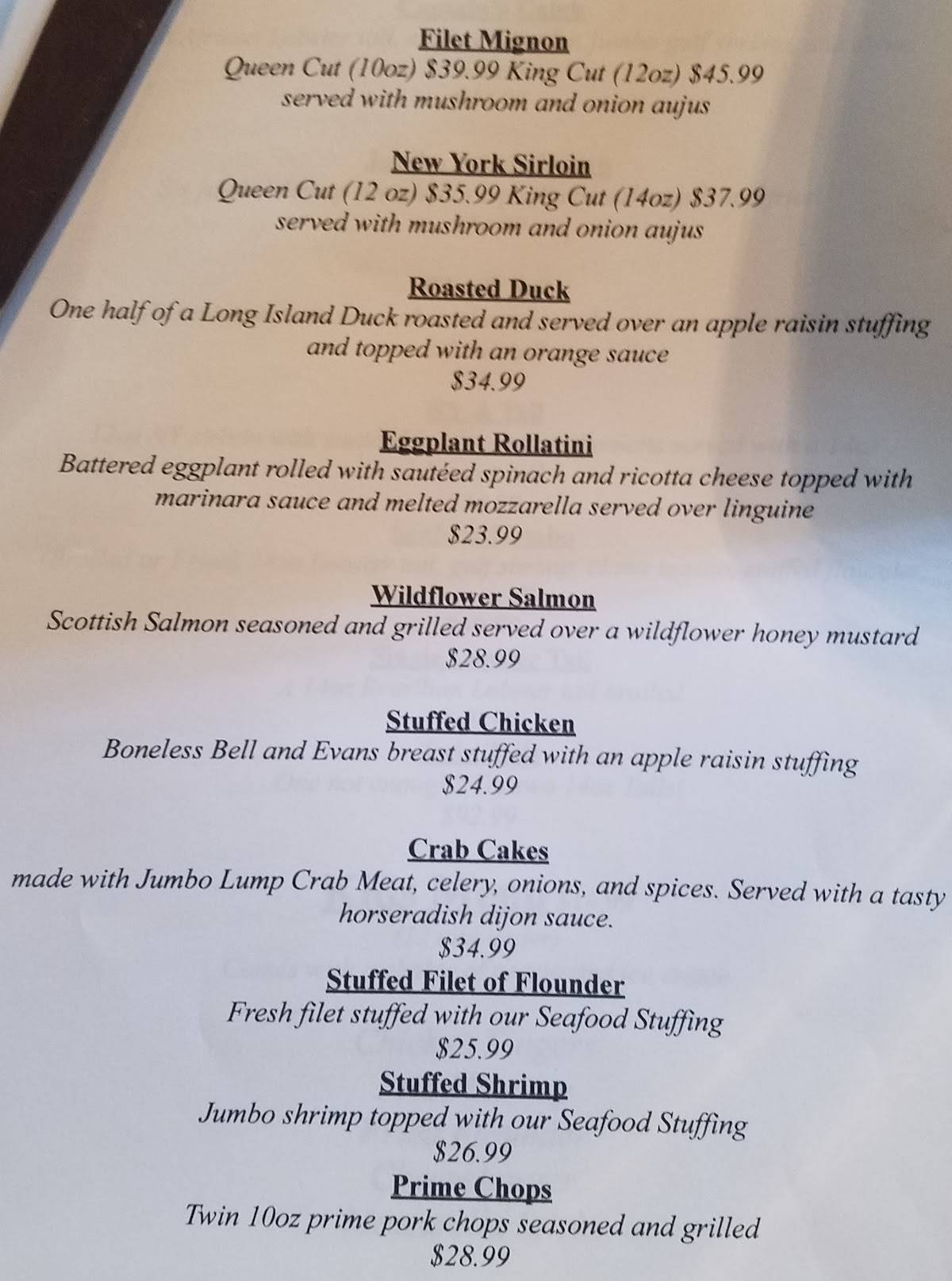 Menu at Happy Apple Inn steakhouse, Upper Freehold