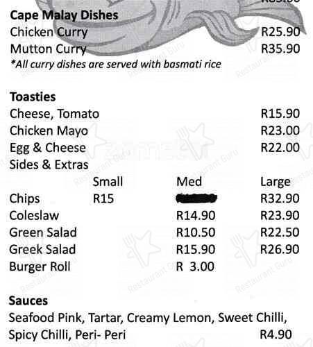 Menu at Happy Fish, Cape Town