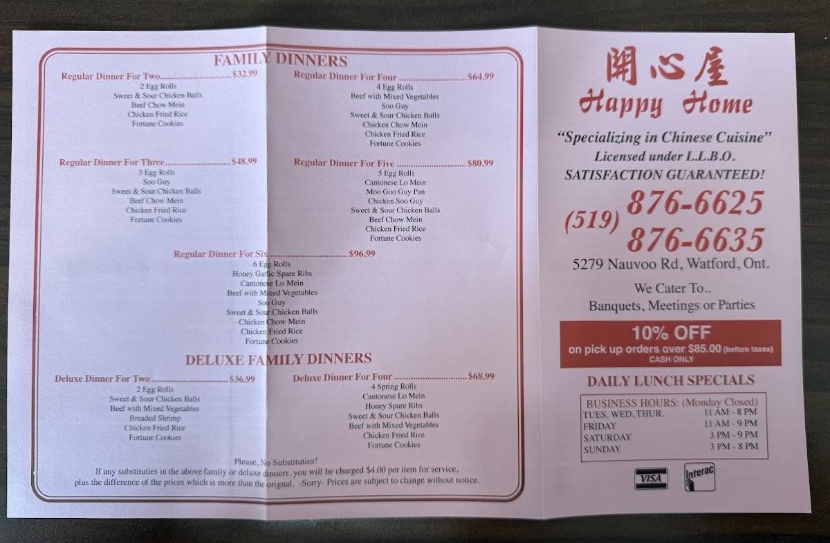 Menu at Happy Home Restaurant, Watford