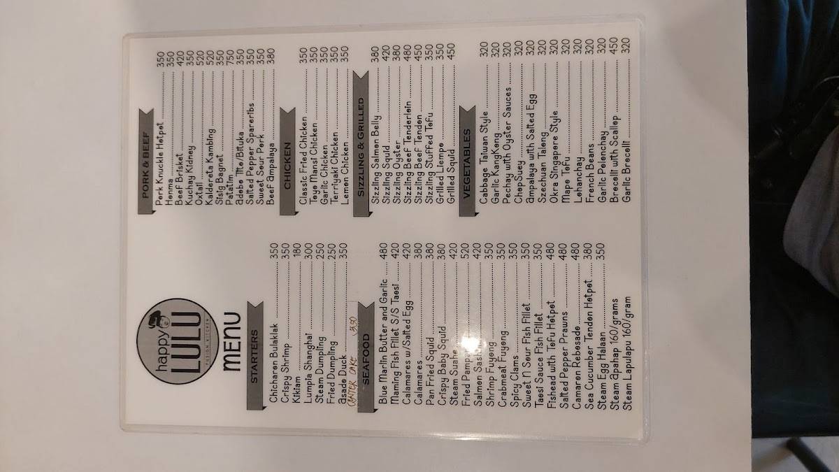Menu at Happy Lulu restaurant, Quezon City, 19 Ubay