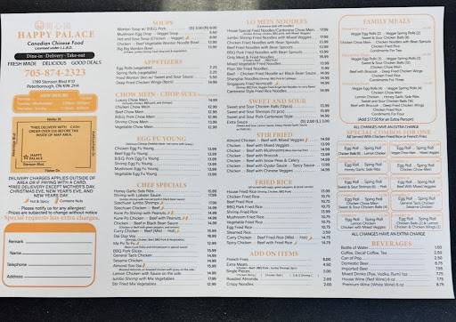 Menu at Happy Palace Chinese And Canadian Restaurant, Peterborough