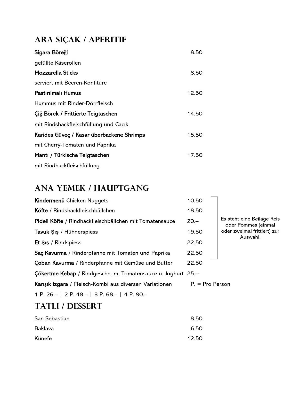 Speisekarte von Happy Terrace, Saint Gallen