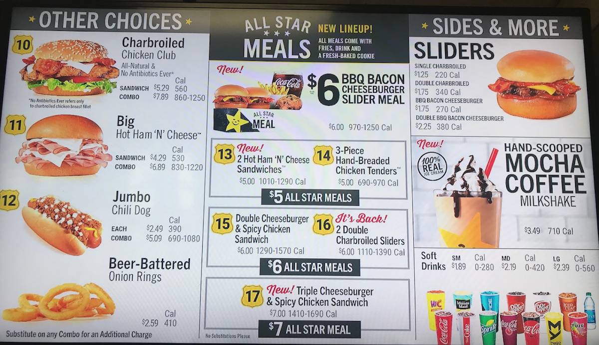 Menu at Hardee’s fast food, Cabot, N 2nd St