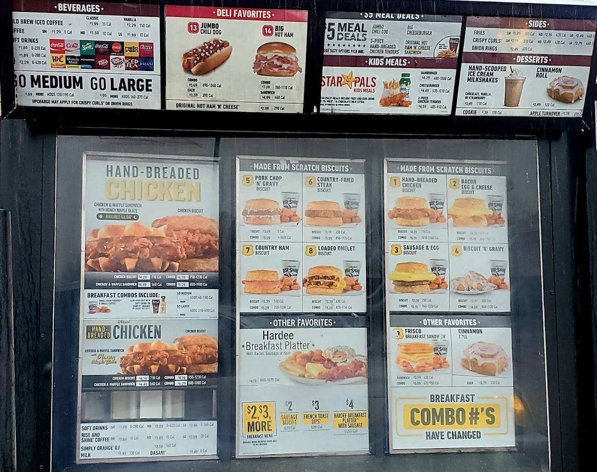 Menu at Hardee’s fast food, Hamilton, 261 Bexar Ave E