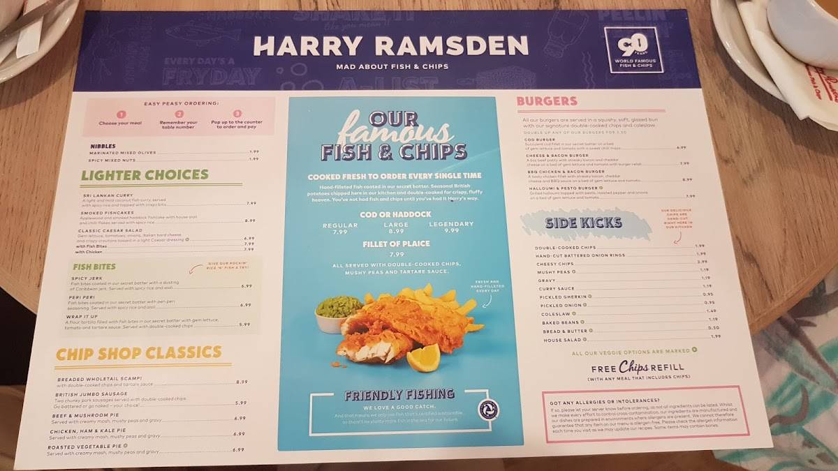 Menu at Harry Ramsden restaurant, Southampton
