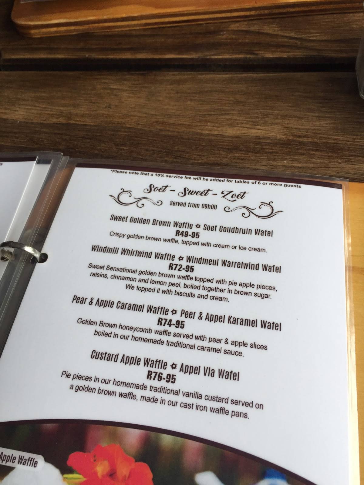 Menu at The Windmill Restaurant, Hartbeespoort