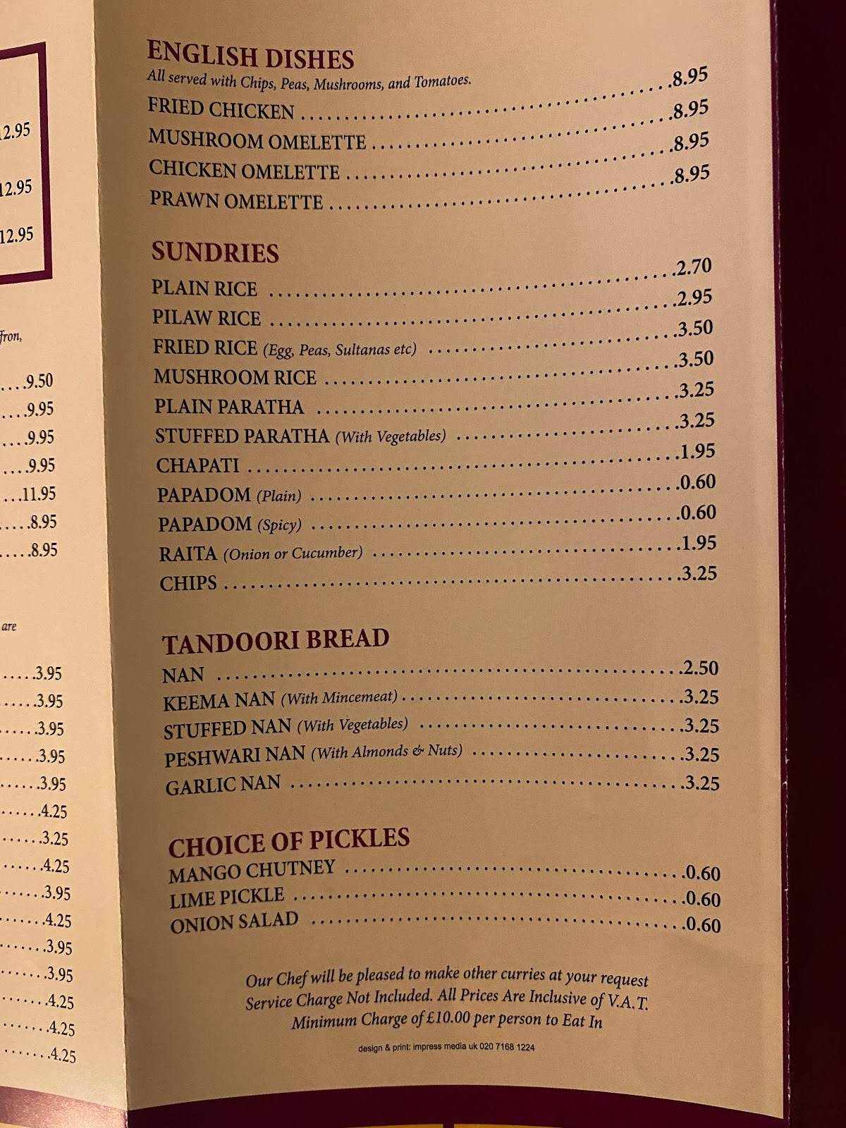 Menu at Sunam Tandoori restaurant, Hassocks