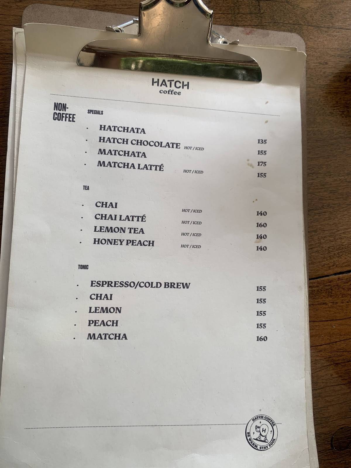 Menu at Hatch Coffee cafe, Baguio