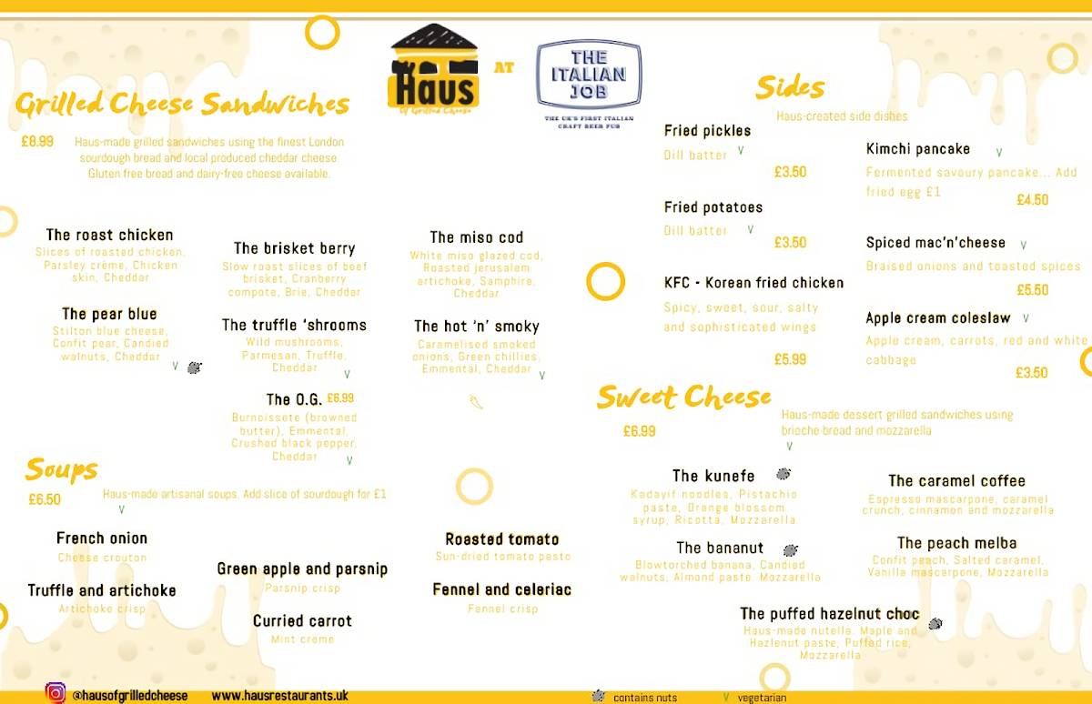 Menu at Haus of Grilled Cheese Waterloo restaurant, London