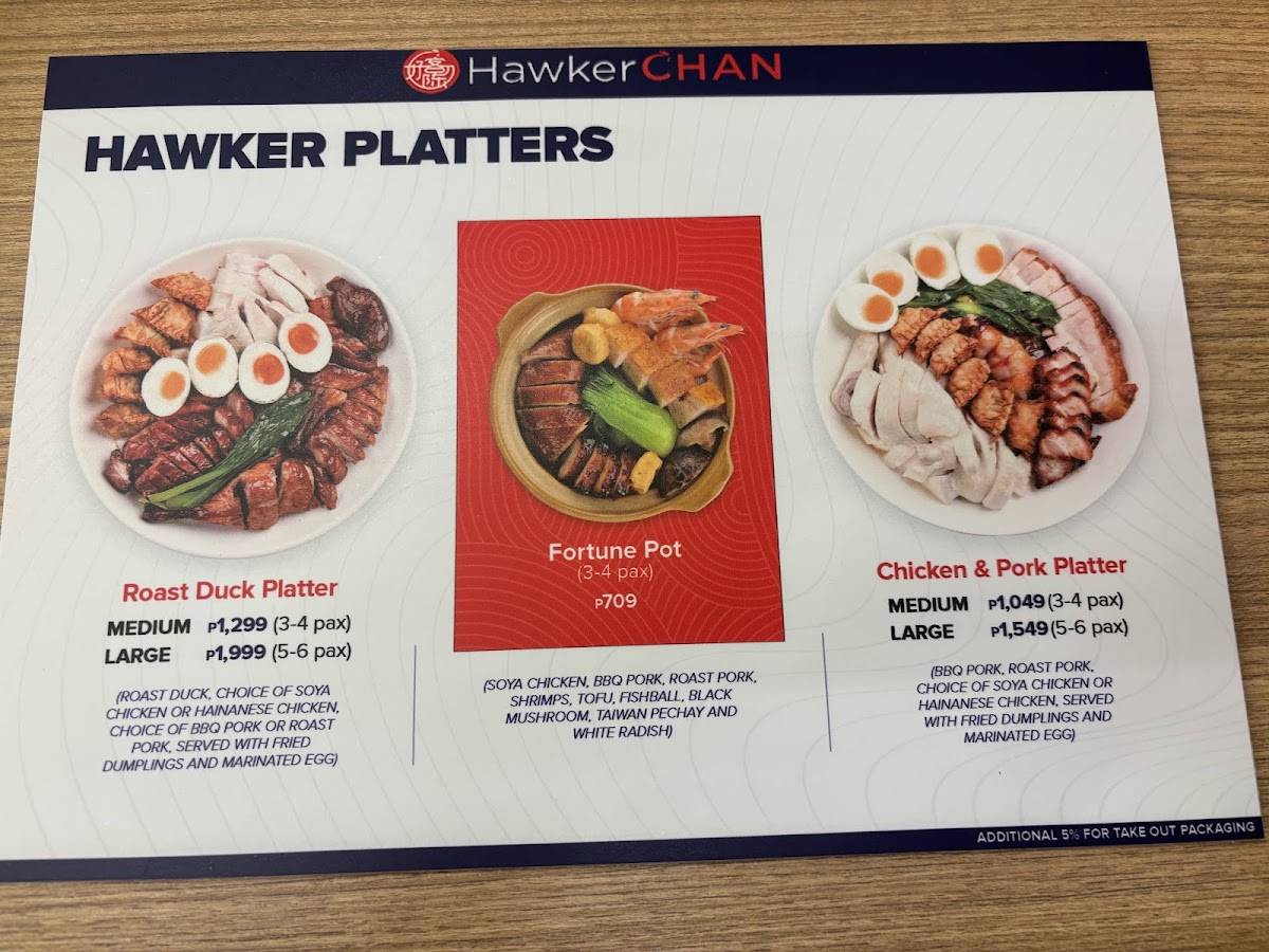 Menu at Hawker Chan Megamall restaurant, Mandaluyong