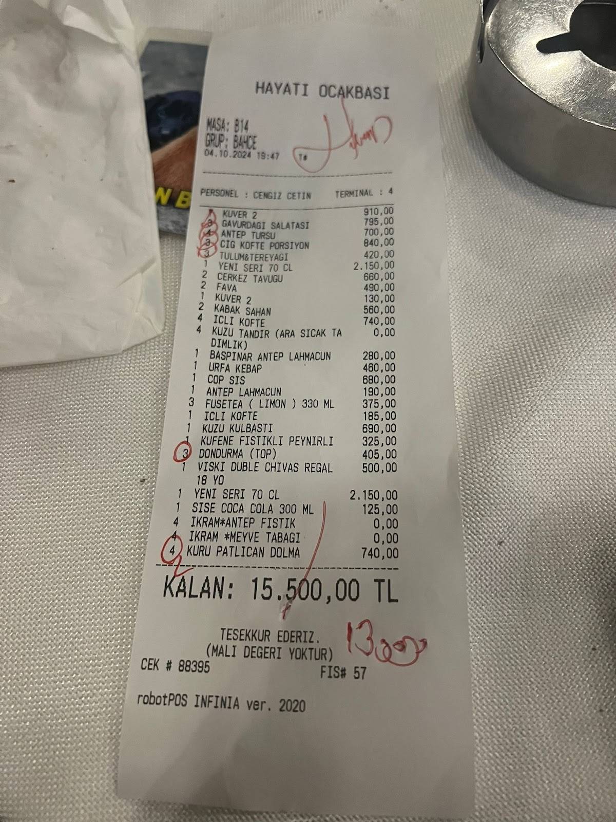 Menu at Hayati Ocakbaşı, Istanbul, Ar Plaza