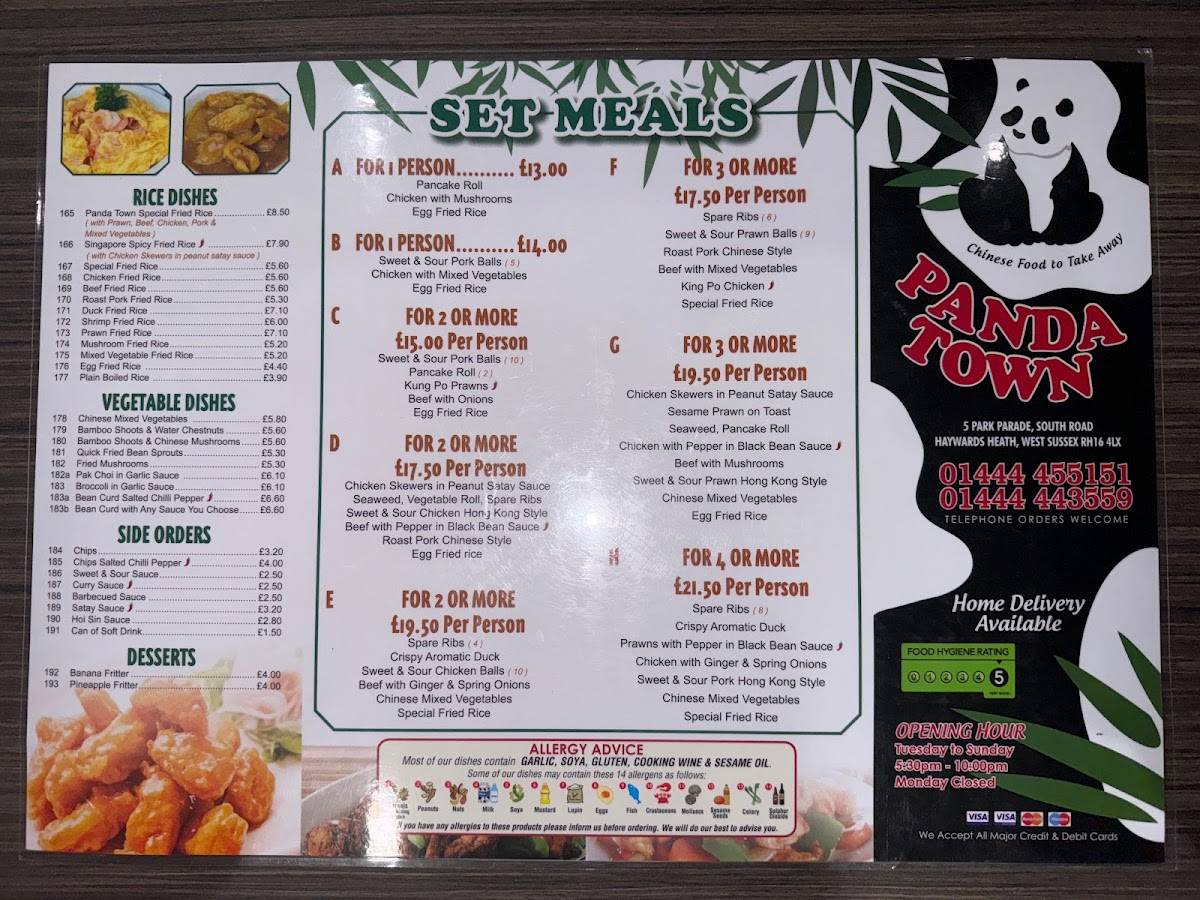 Menu at Panda Town fast food, Haywards Heath