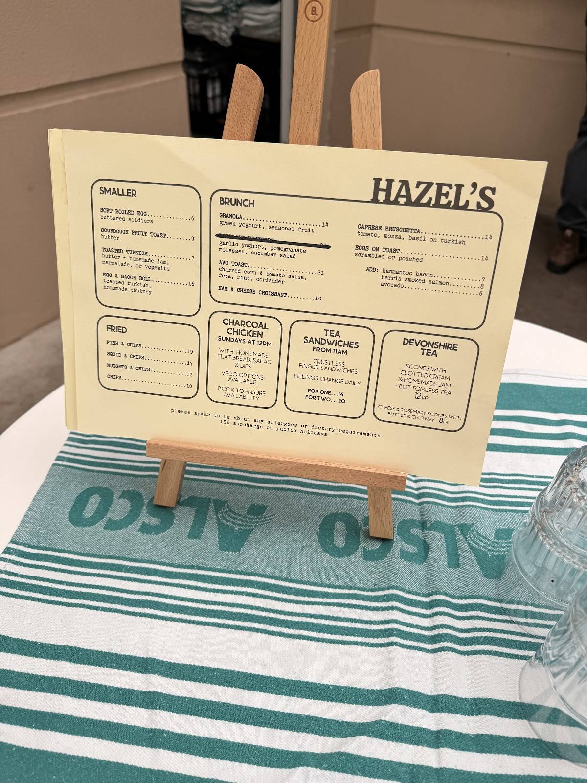 Menu at Hazel's Poolside Cafe, Hazelwood Park