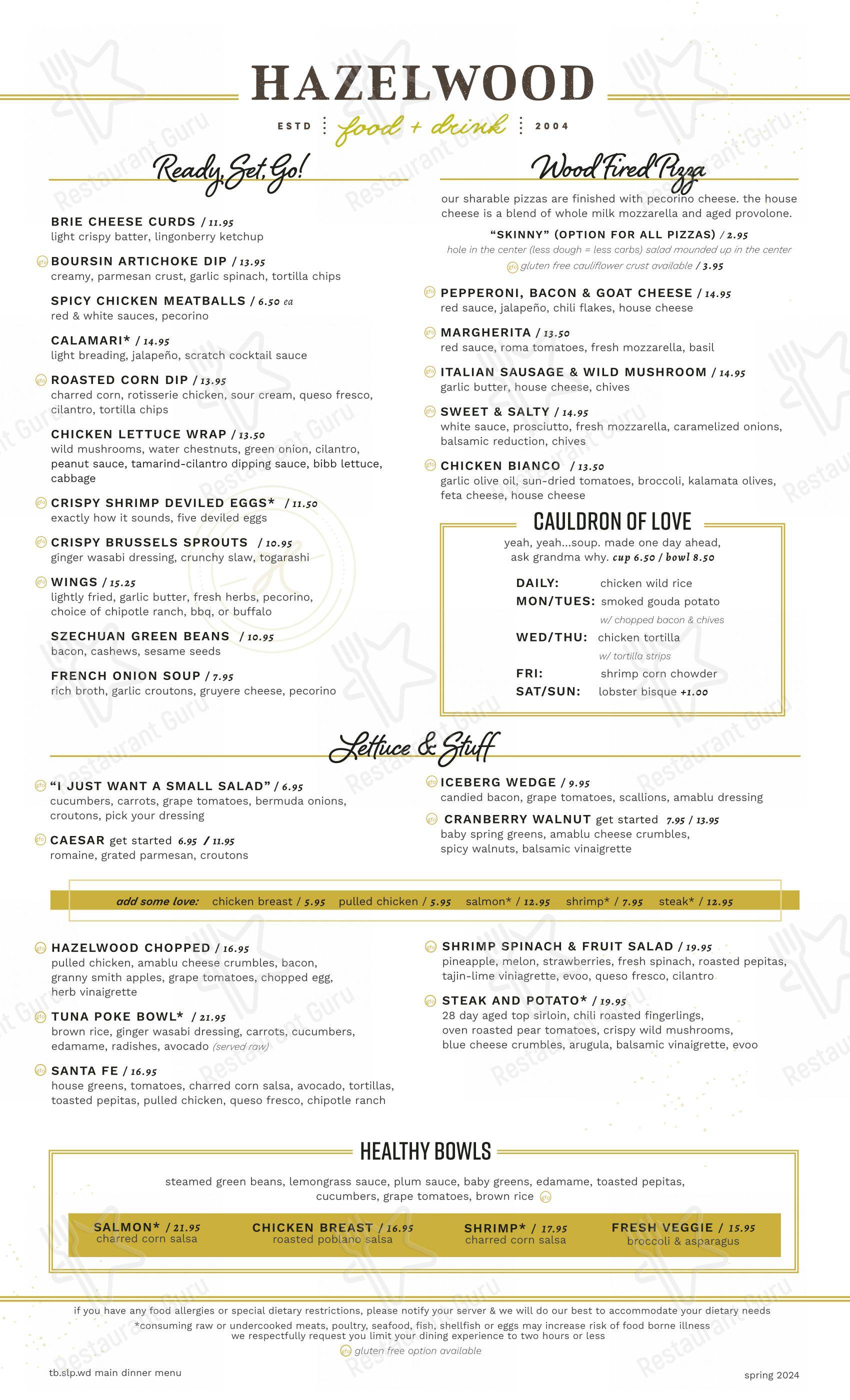 Menu at Hazelwood Food and Drink- Tonka Bay pub & bar, Excelsior