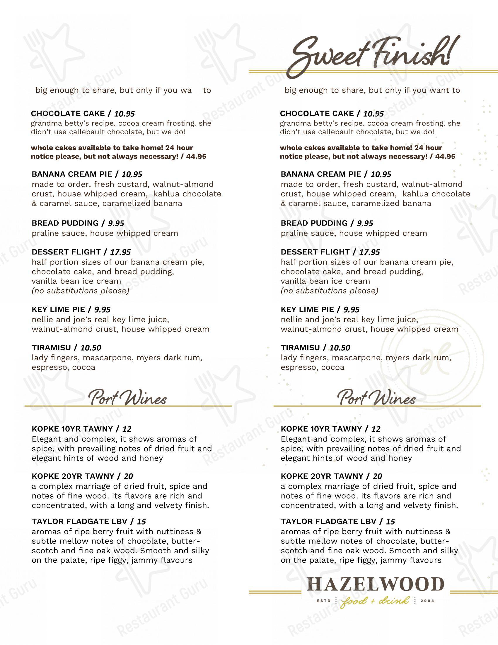 Menu at Hazelwood Food and Drink- Tonka Bay pub & bar, Excelsior