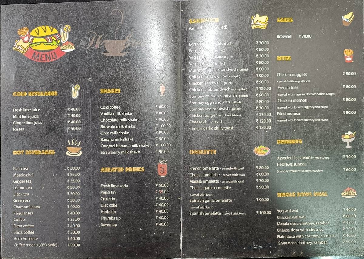 Menu at HeBrews Cafe, Bengaluru