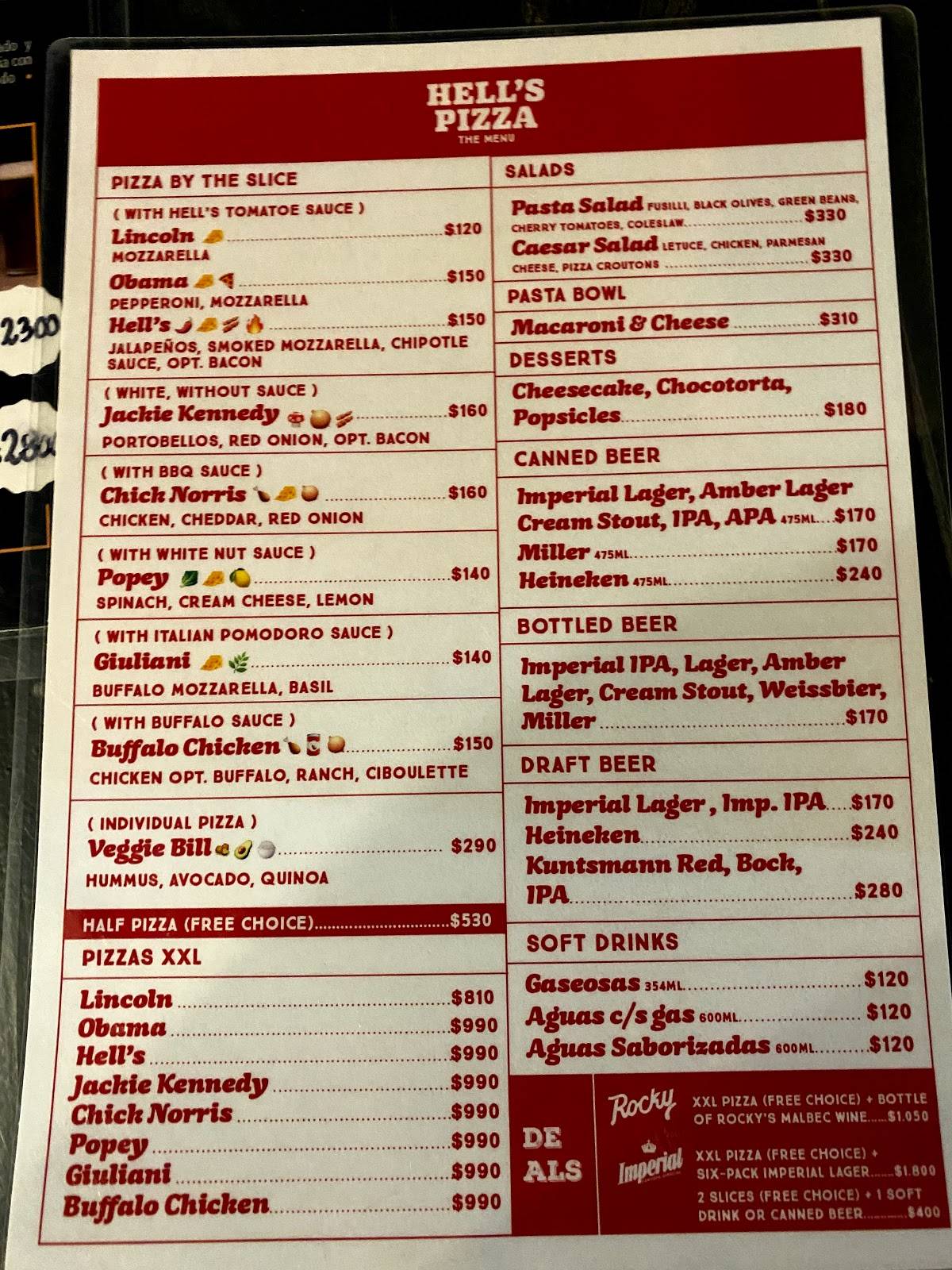 Carta del restaurante Hell's Pizza, Ingeniero Maschwitz
