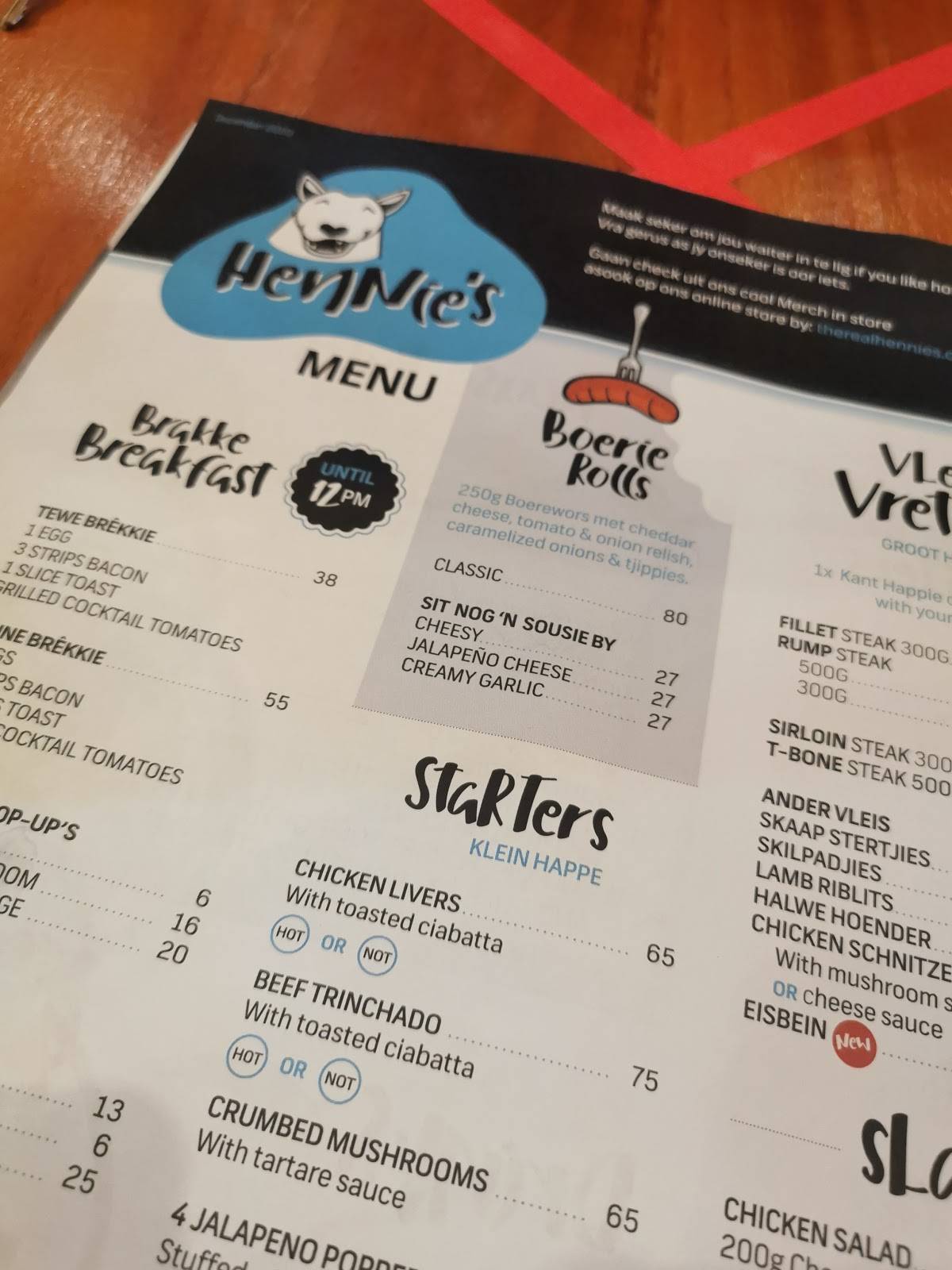 Carta de Hennie's Middelburg Restaurant, Middelburg - MP