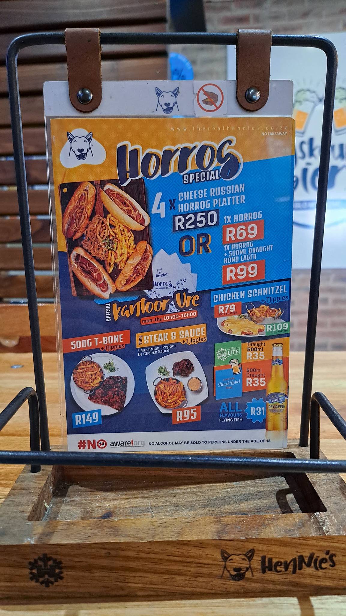 Menu at Hennie's Middelburg Restaurant, Middelburg