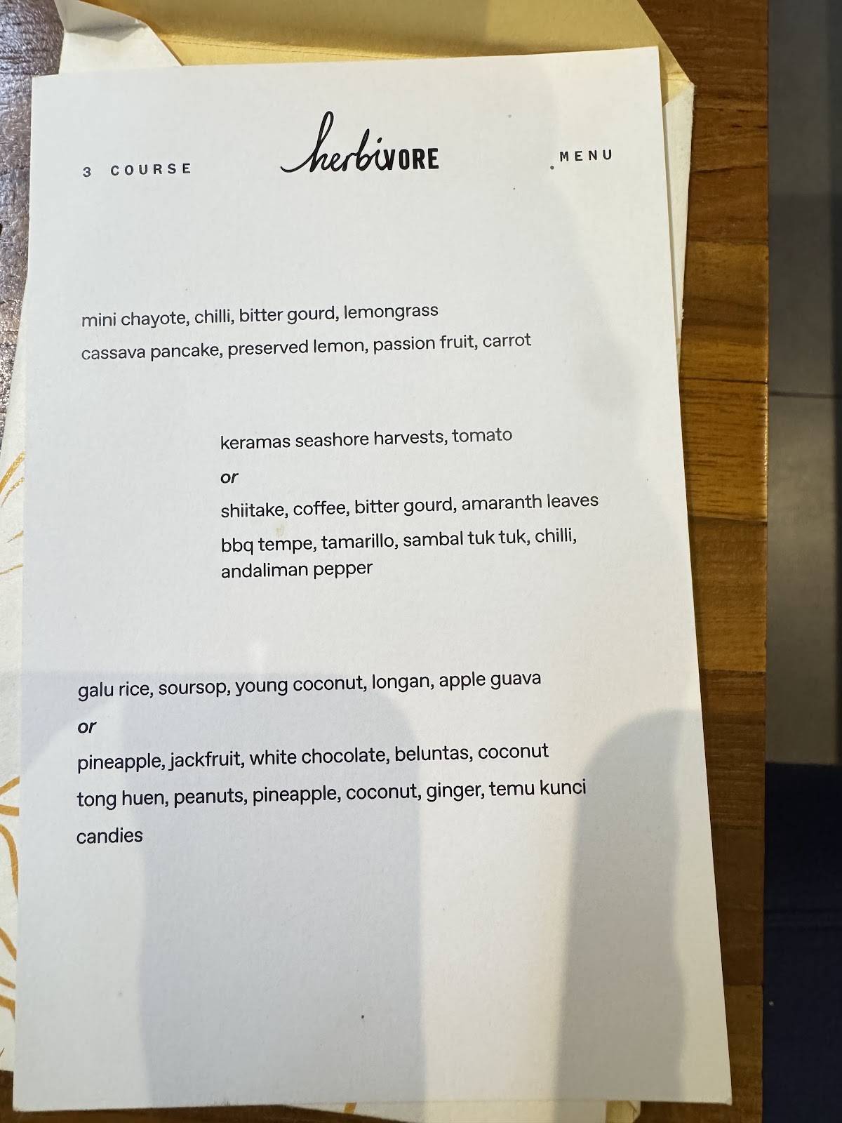 Menu at Herbivore by Locavore restaurant, Ubud