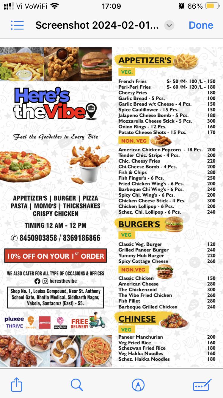 Menu at Here's the Vibe, Mumbai