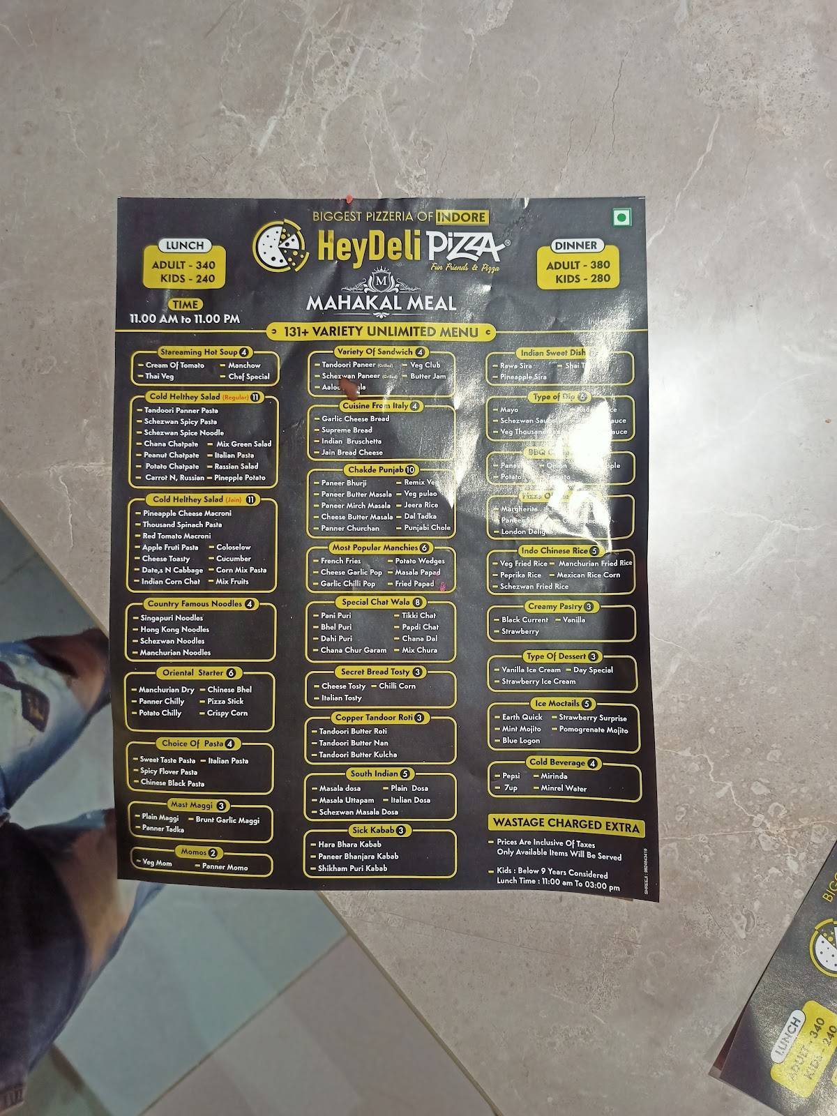 Menu at Heydeli Pizza, Indore