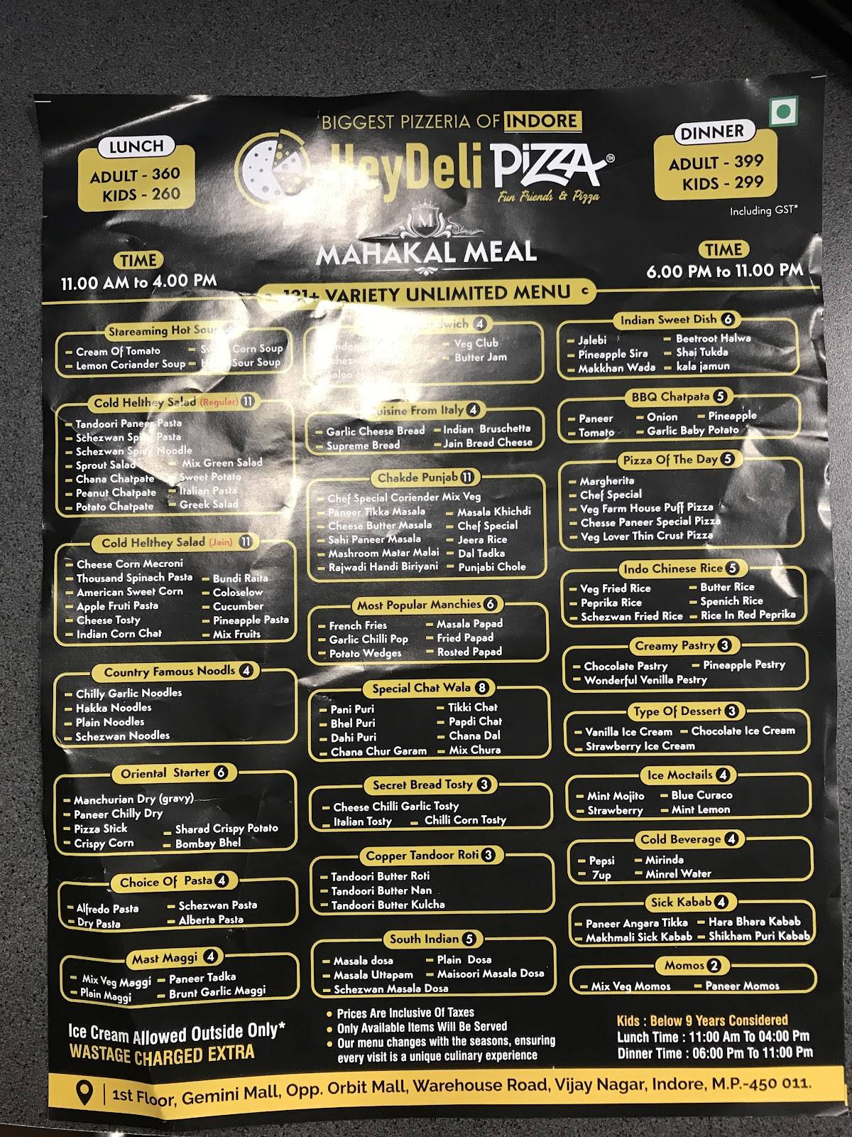 Menu at Heydeli Pizza, Indore
