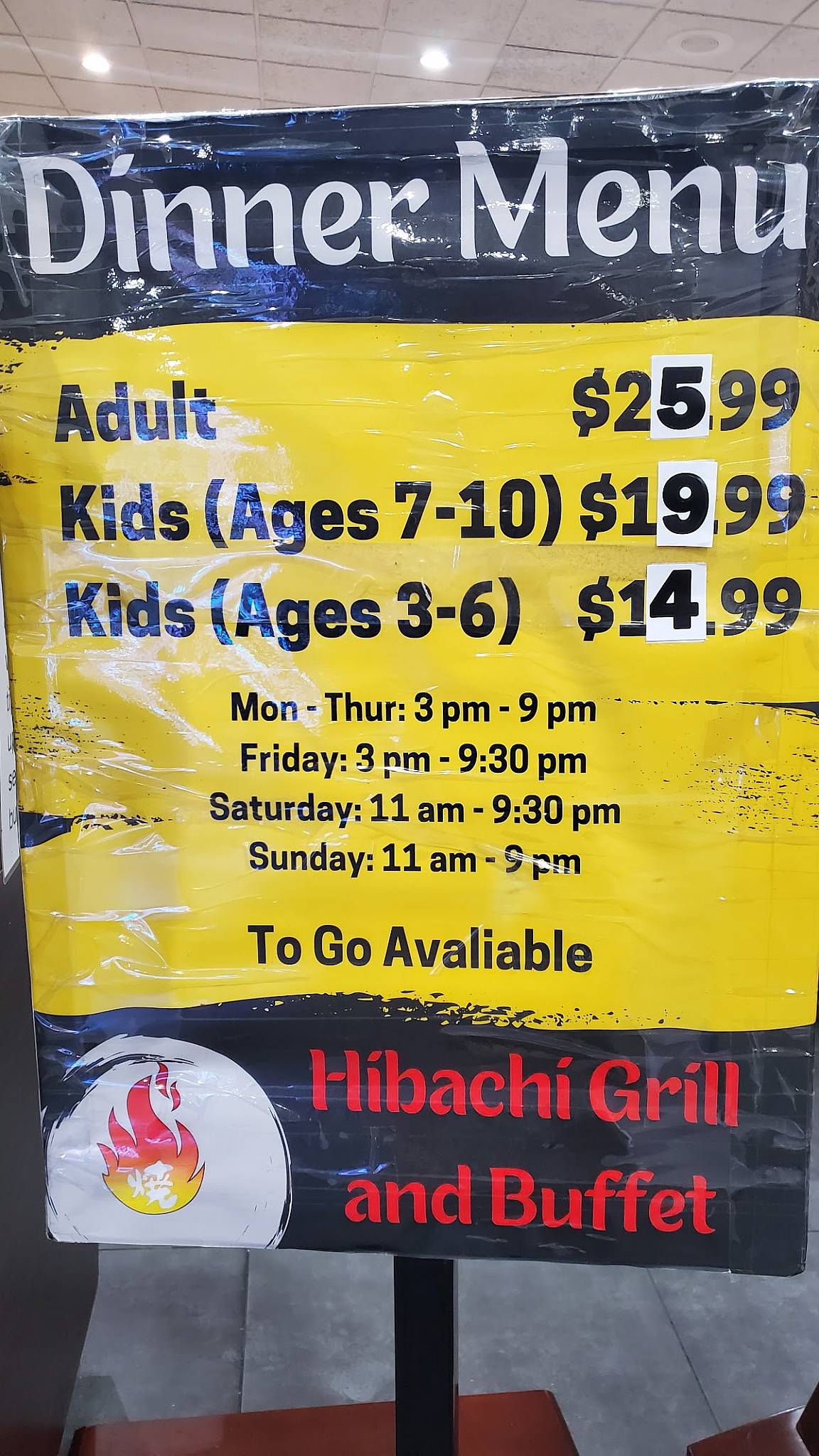 Menu at Hibachi Grill and Buffet restaurant, Fairfield