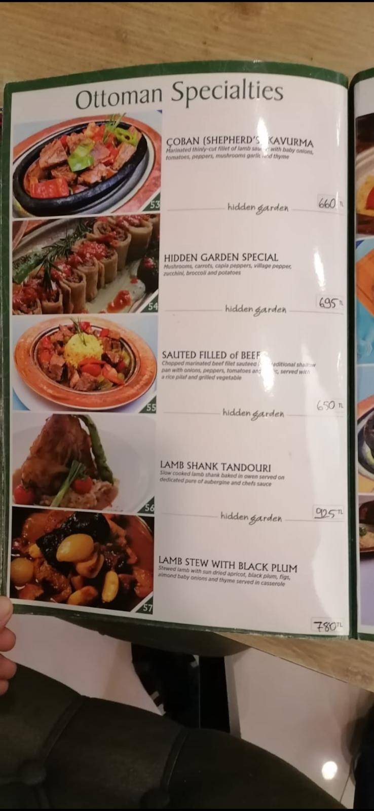 Меню Hidden Garden Restaurant, Стамбул, улица Пейкхане