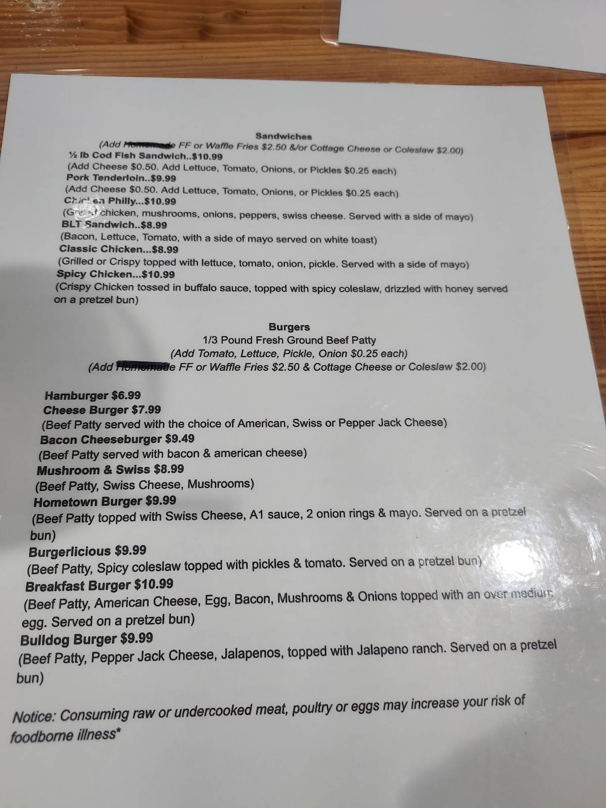 Menu at Hideaway Bar & Grill, Boscobel