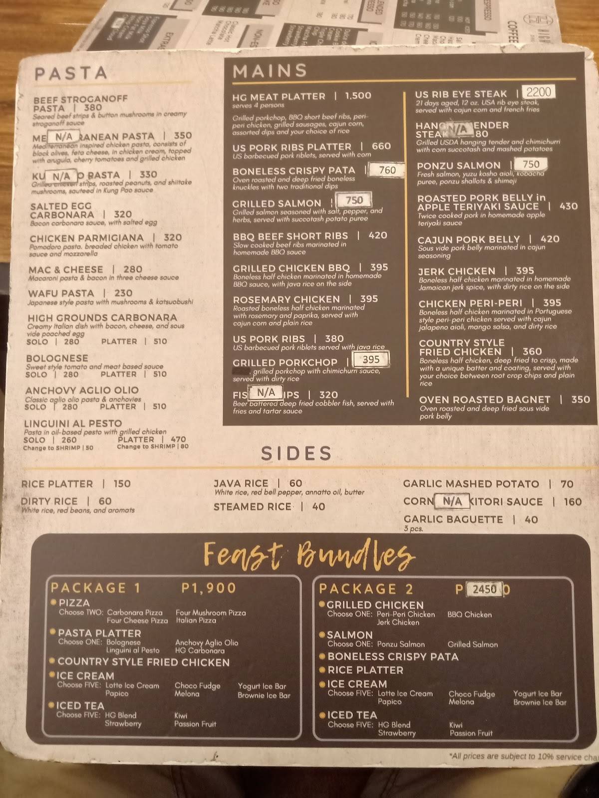 Menu at High Grounds Café cafe, Quezon City