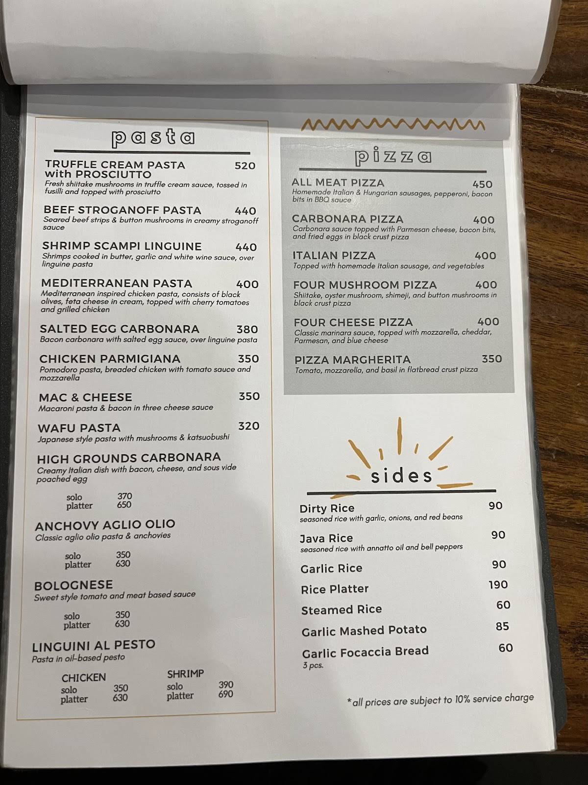 Menu at High Grounds Café cafe, Quezon City