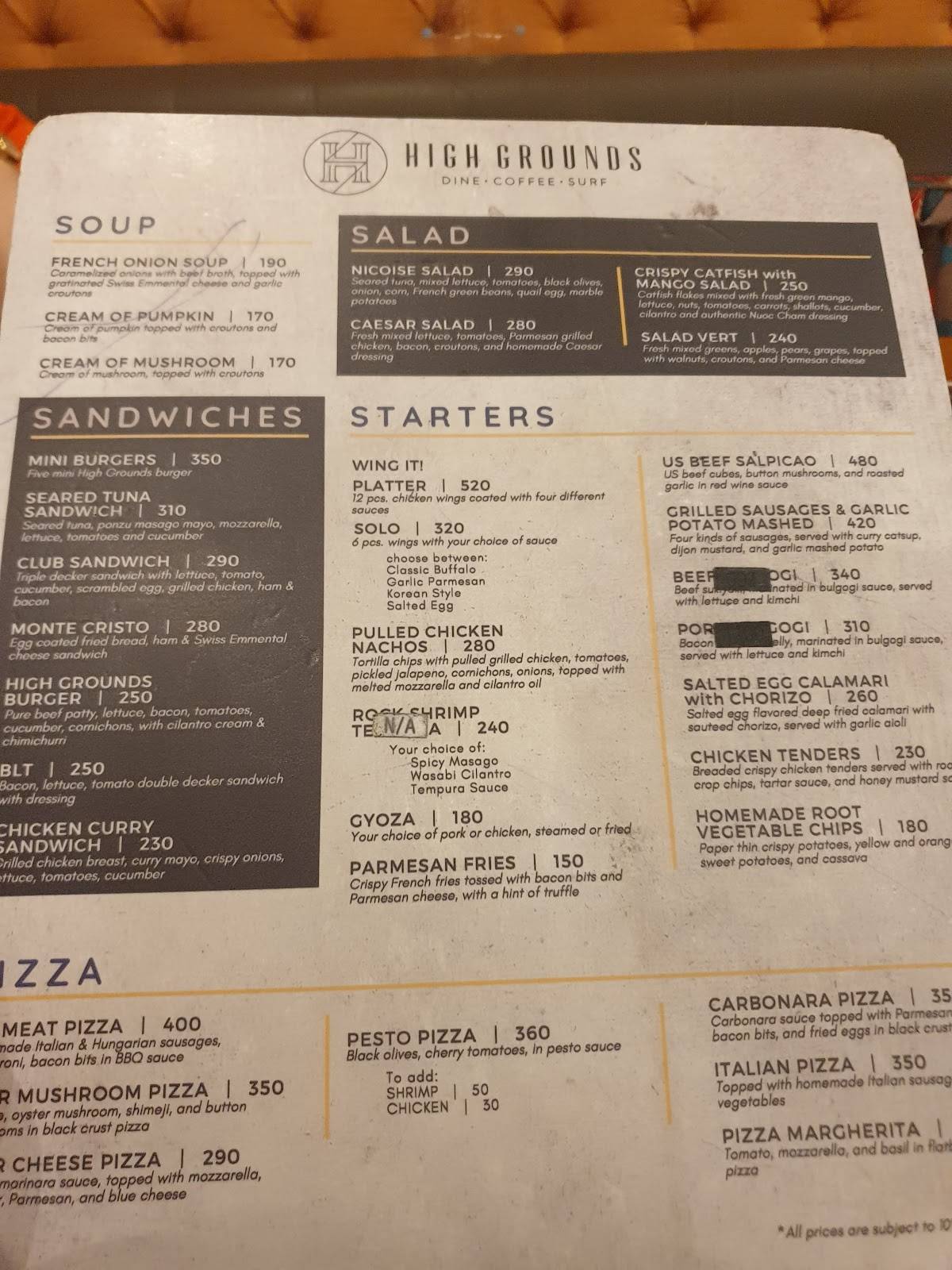 Menu at High Grounds Café cafe, Quezon City