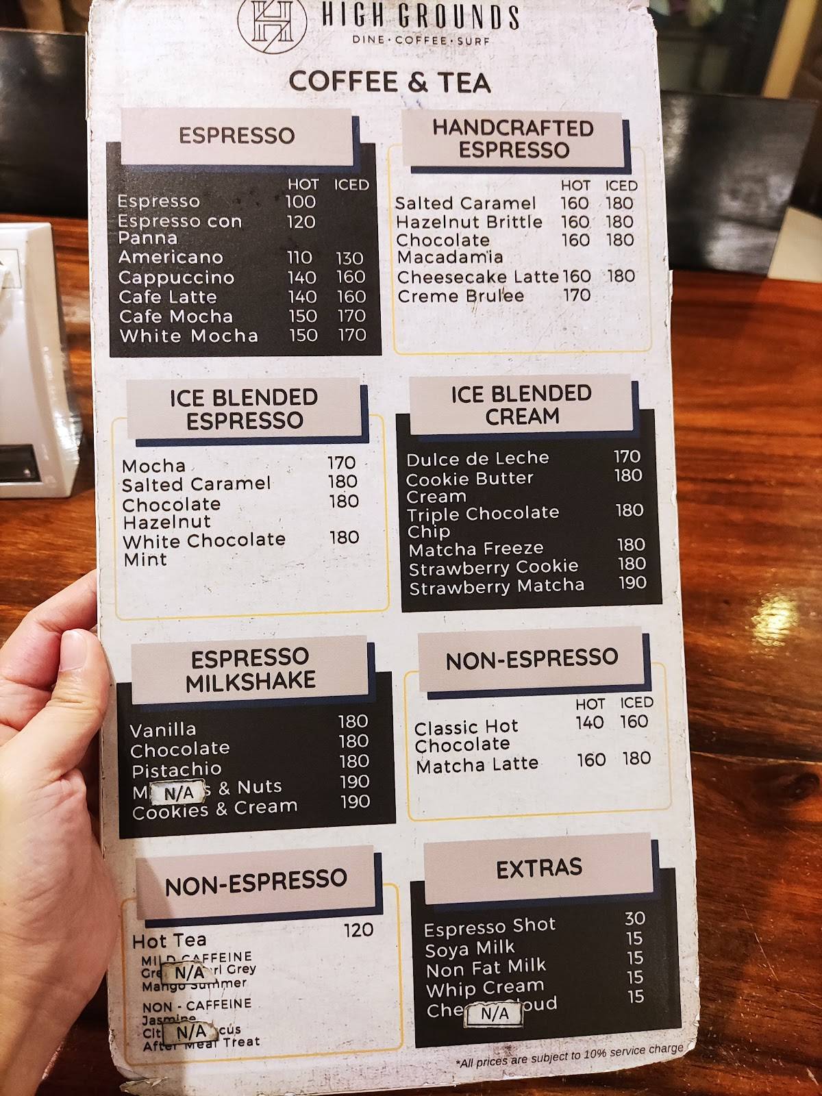 Menu at High Grounds Café cafe, Quezon City