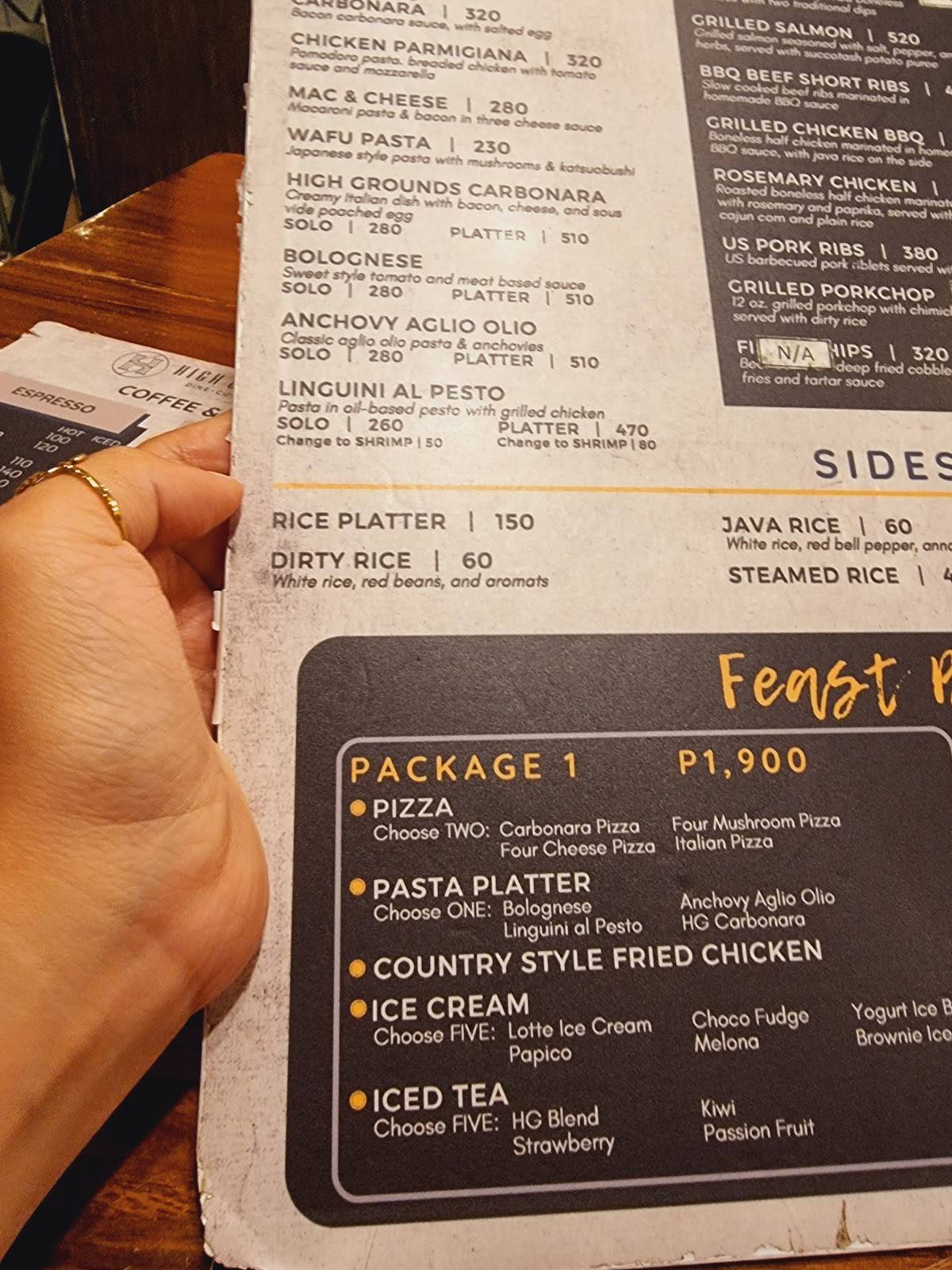Menu at High Grounds Café cafe, Quezon City