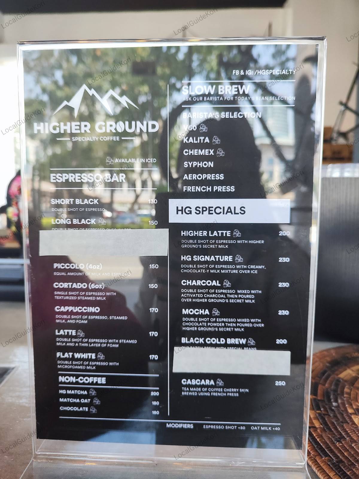 Menu at Higher Ground Specialty Coffee cafe, Muntinlupa