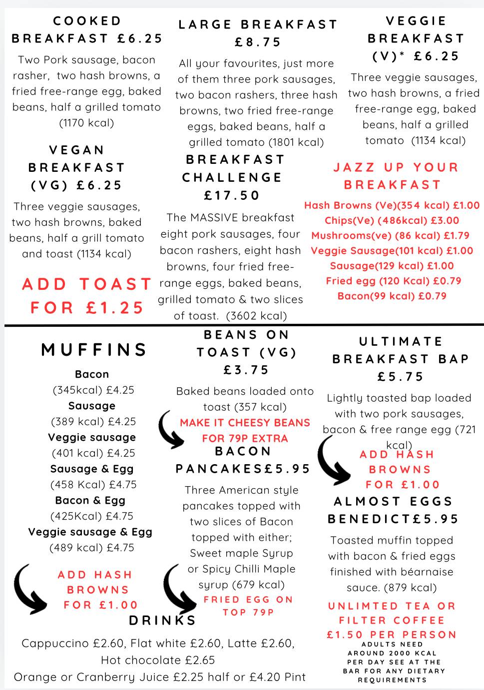 Menu at Highwayman pub & bar, Oswestry