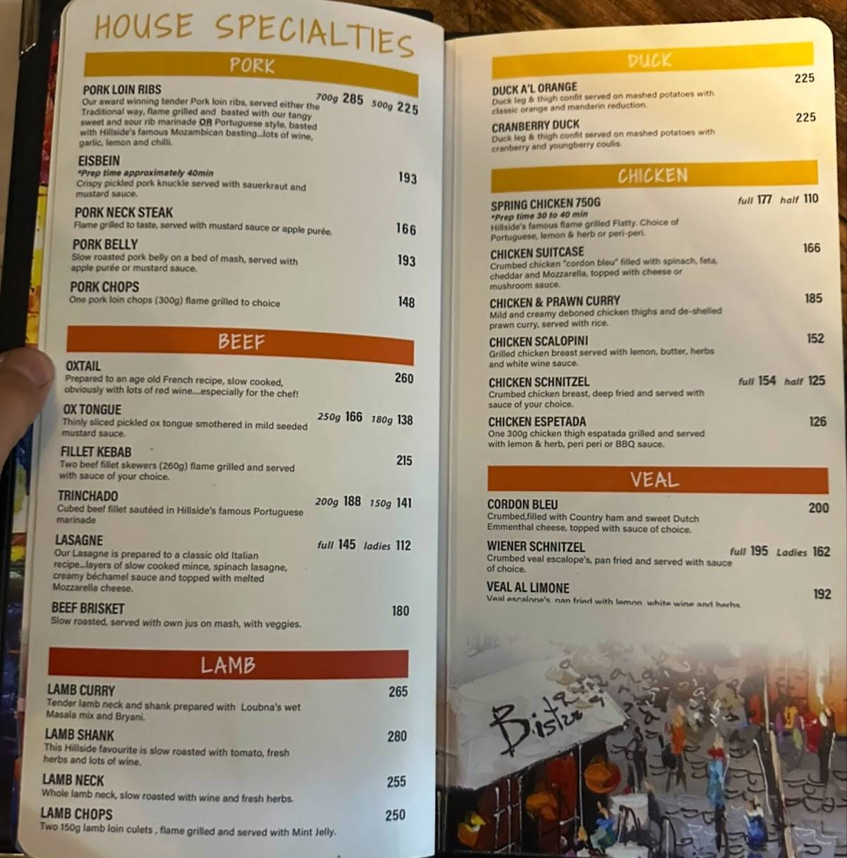 Menu at Hillside Tavern restaurant, Pretoria, 320 The Hillside St