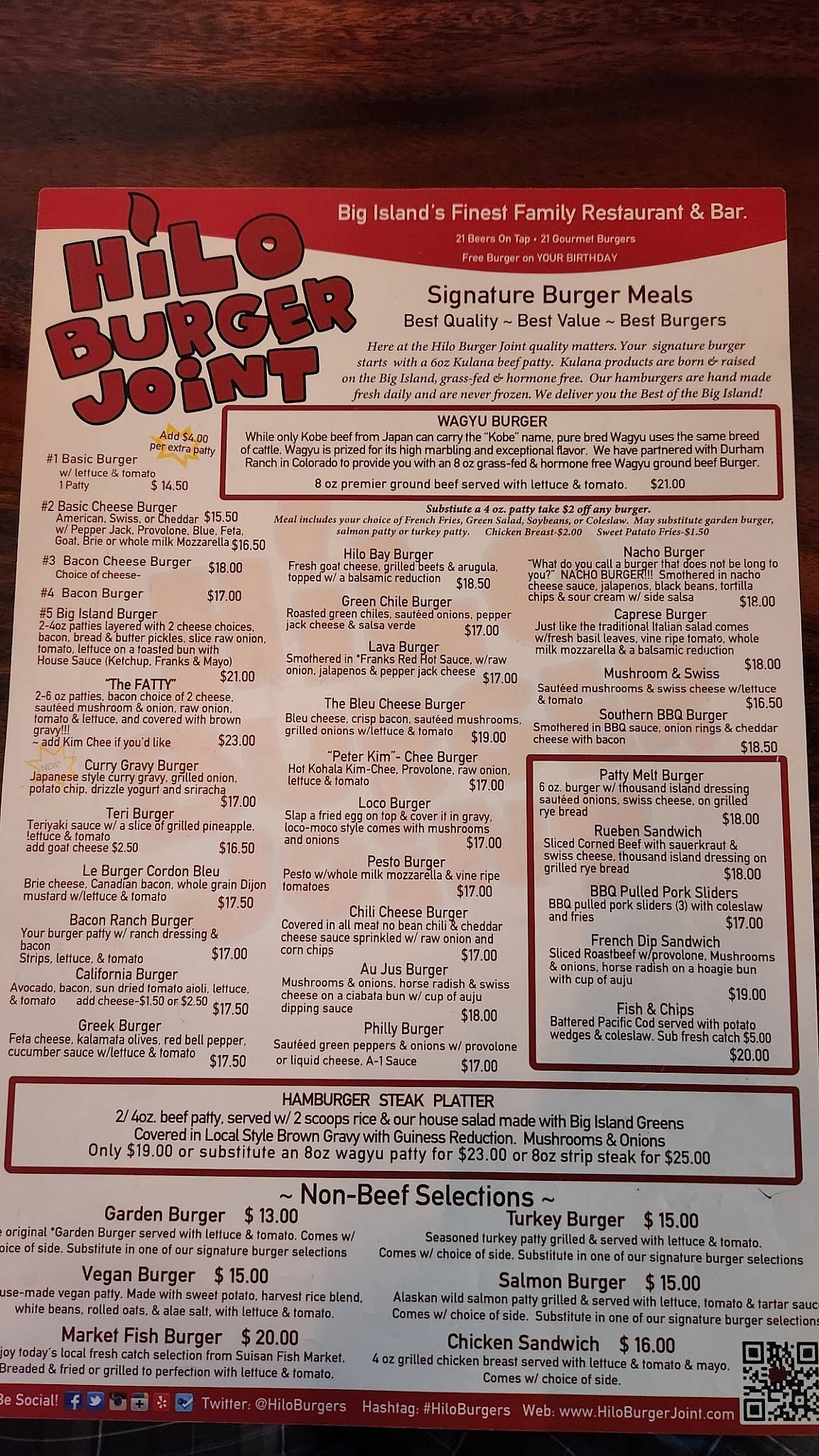 Menu at Hilo Burger Joint pub & bar, Hilo