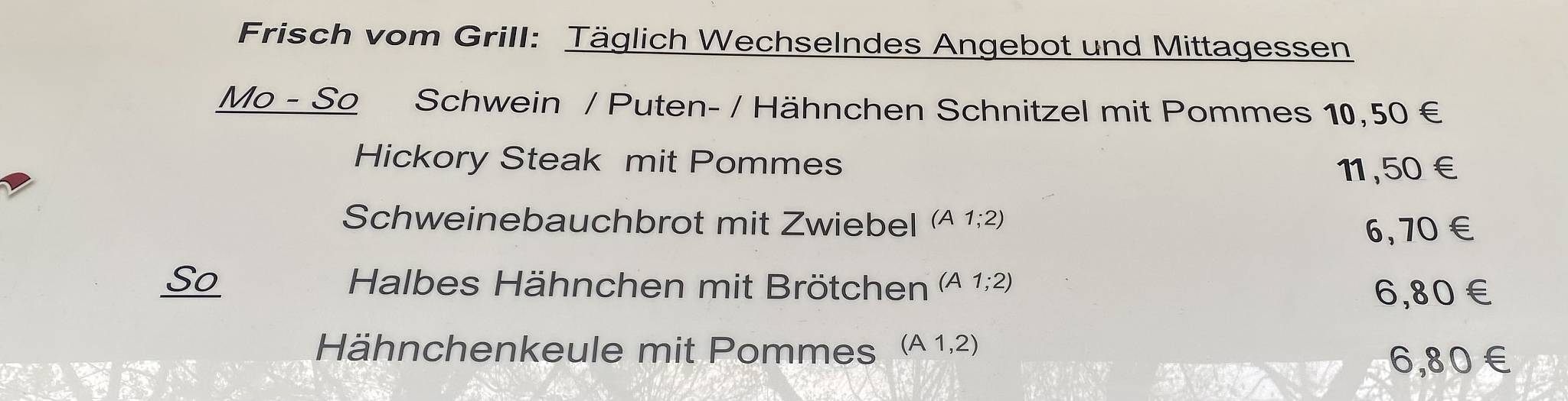 Speisekarte von Hirschgarten, Kornwestheim