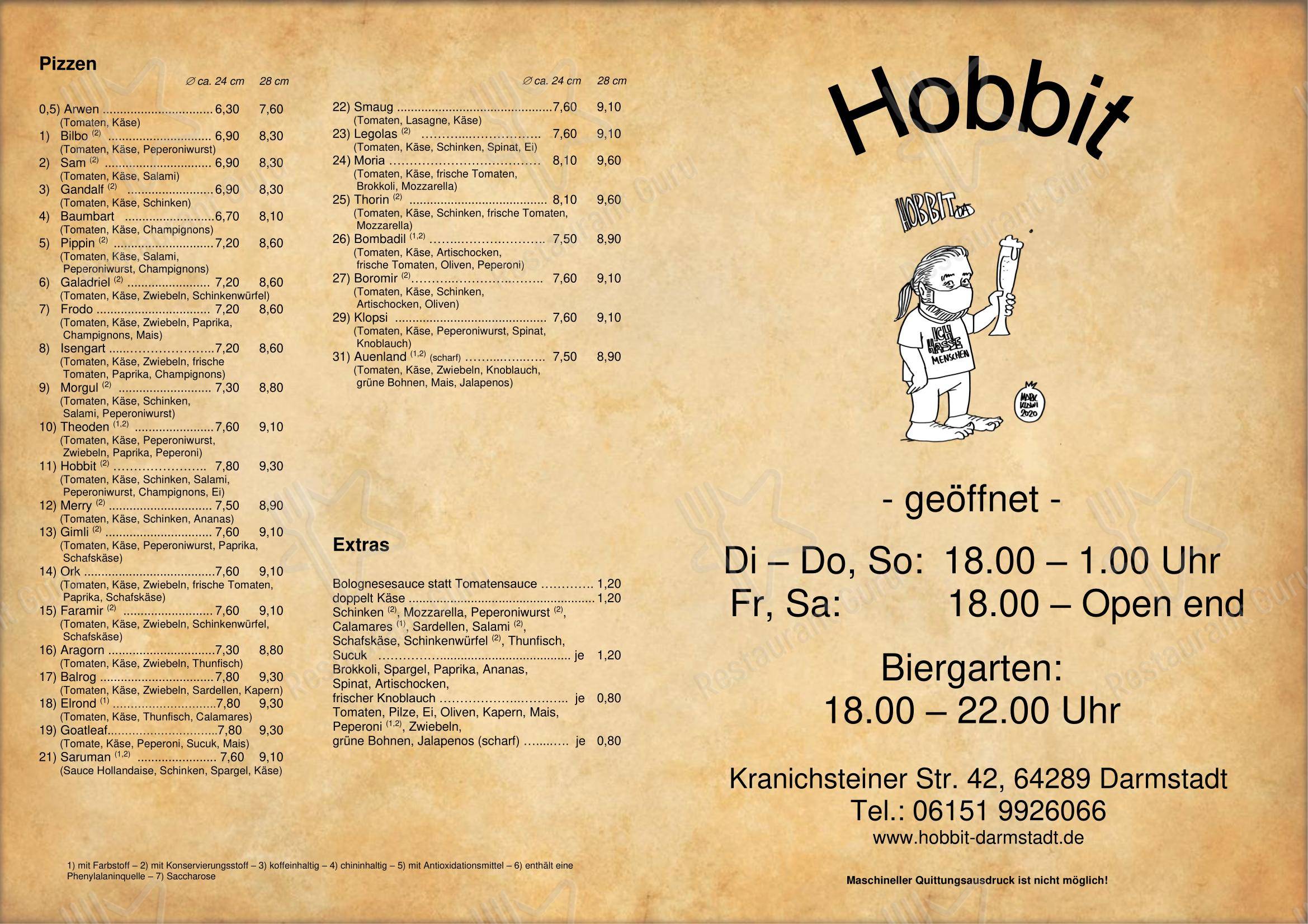 Speisekarte von Hobbit - Darmstadt pub & Bar, Darmstadt