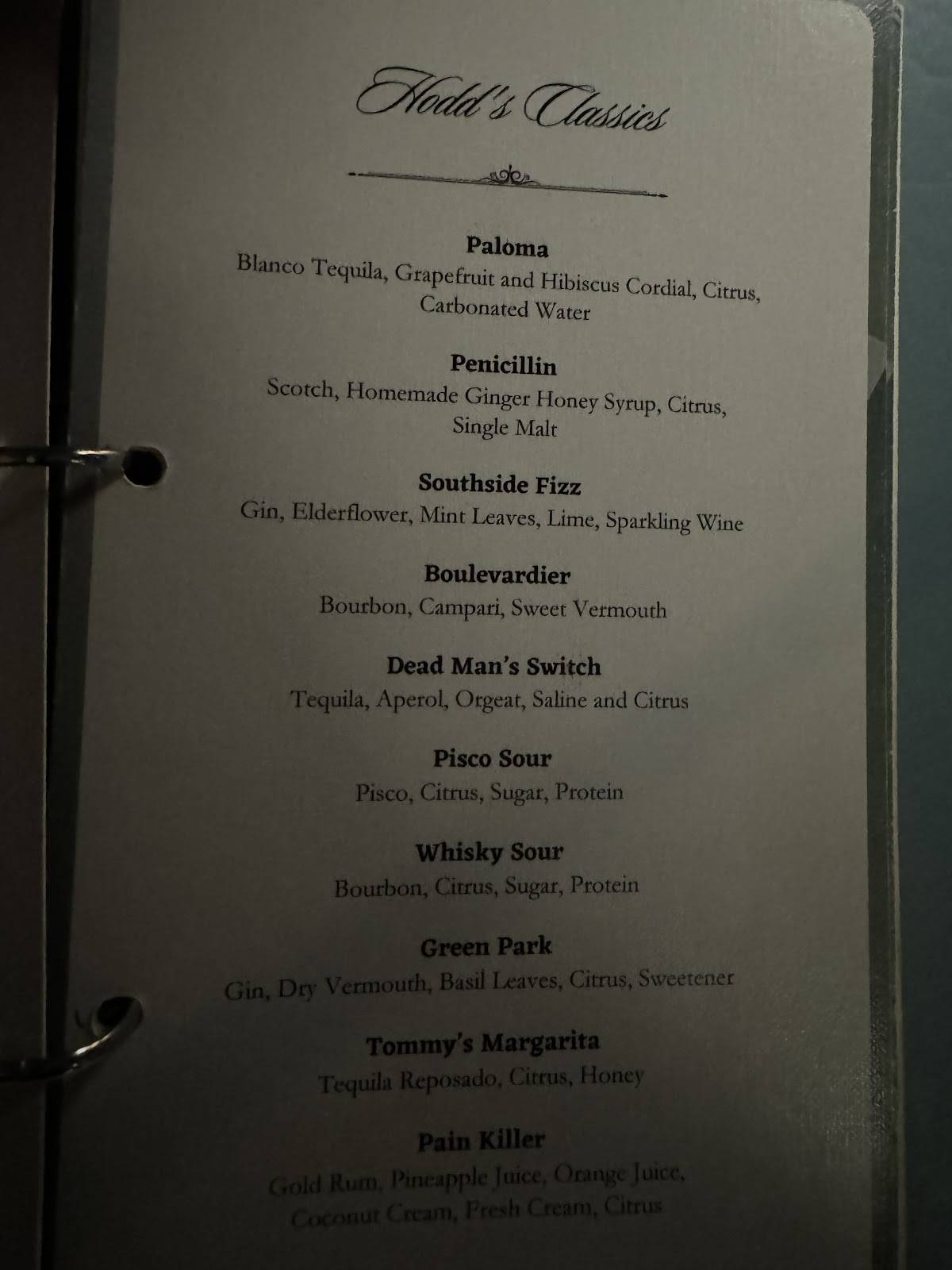 Menu at Hodds Cocktail Bar - Hyatt Hyderabad Gachibowli, Hyderabad