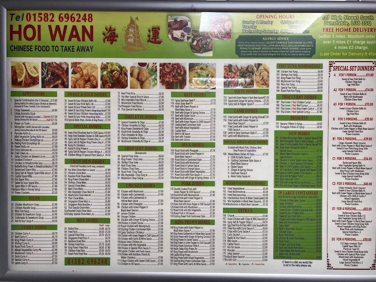 Menu at Hoi Wan fast food, Dunstable