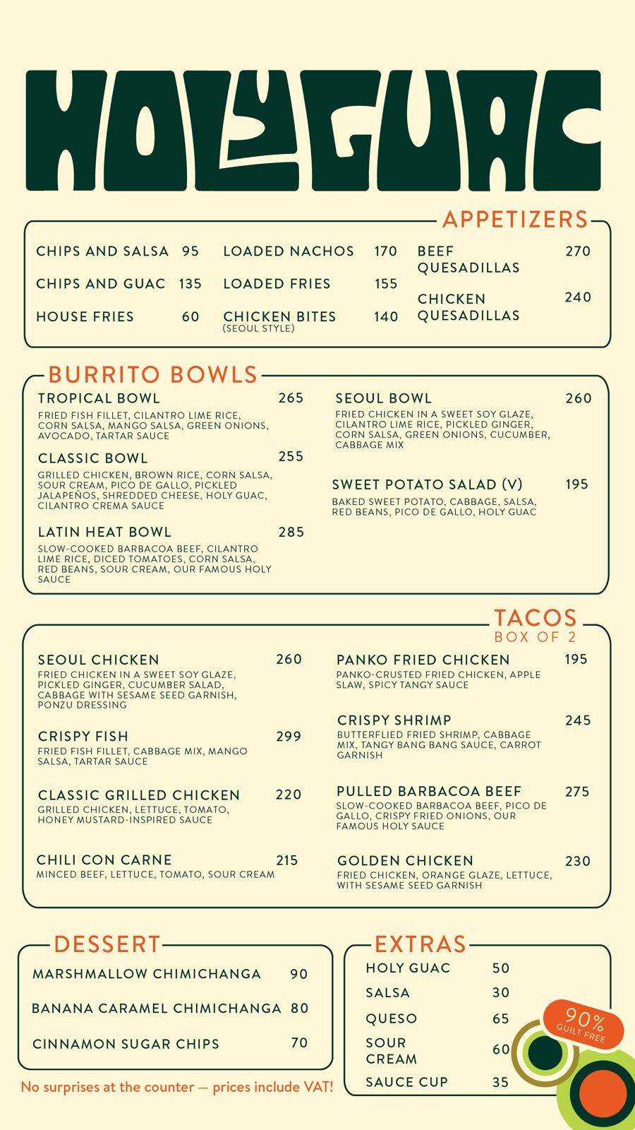 Menu at Holy Guac restaurant, New Cairo City
